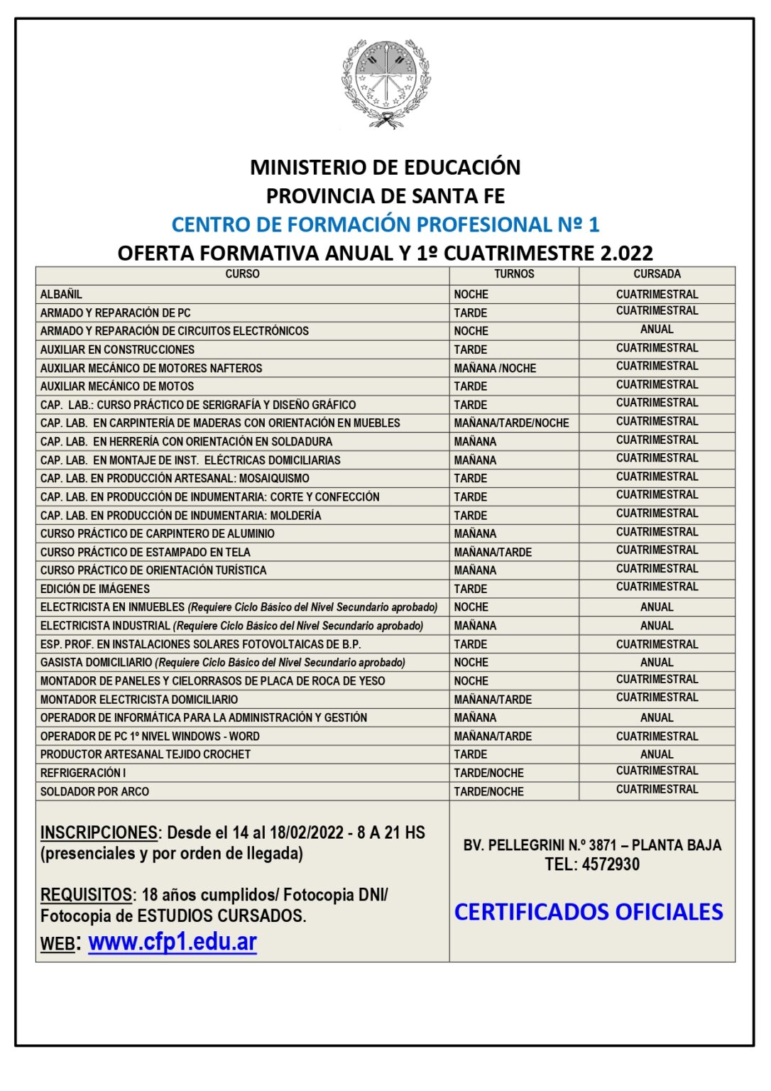 CFP N° 1 – Cursos y Trayectos Formativos Gratuitos con Certificación Oficial